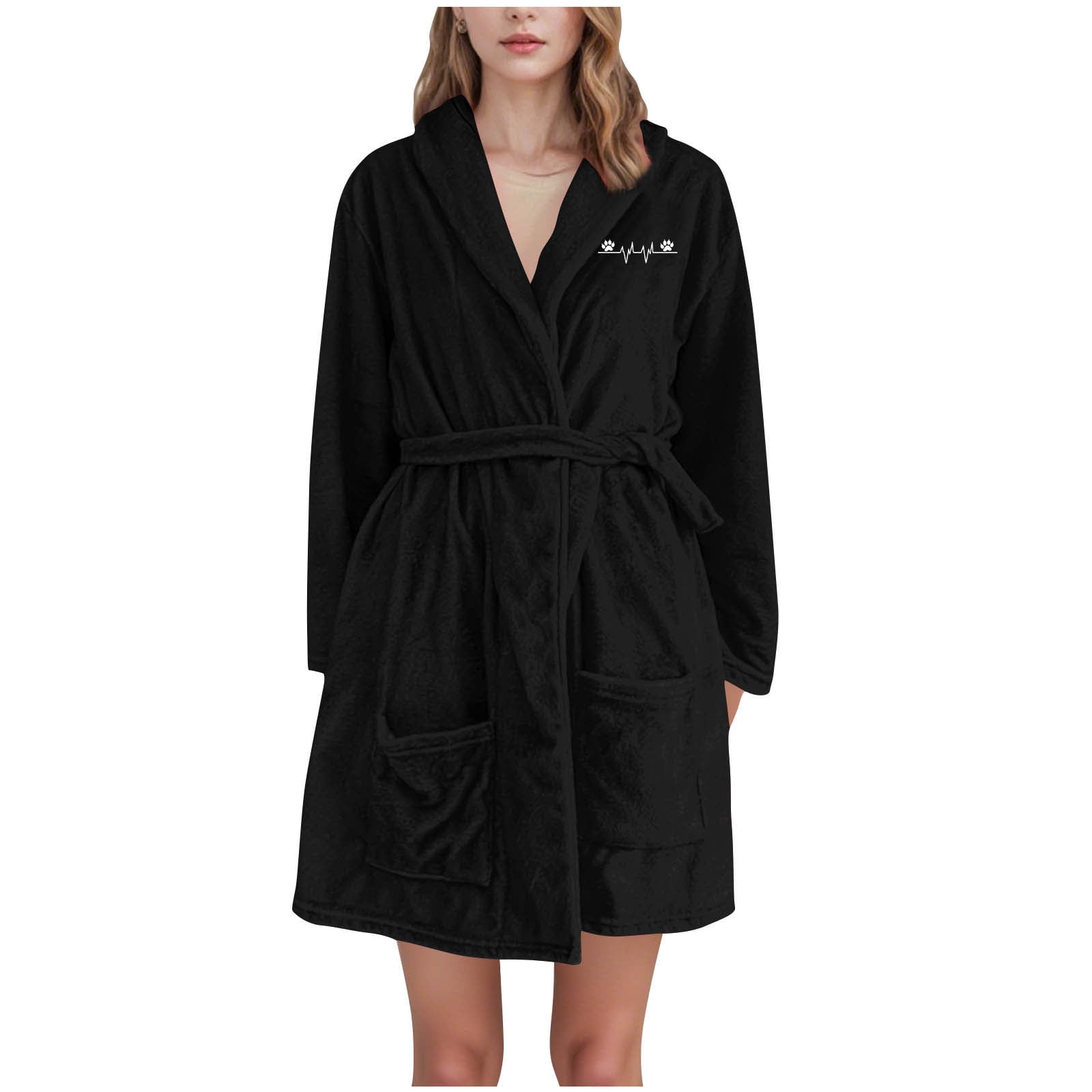 asdoklhq Robes for Women Heart Chest Print Thickened Velvet Home ...