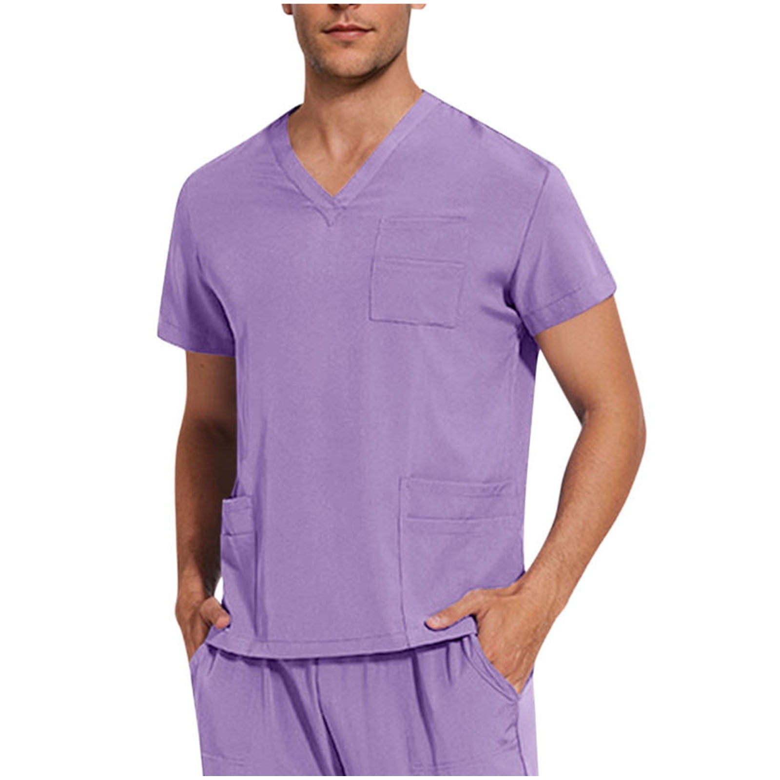 asdoklhq Scrubs for Men Cozy Fit Men's Solid Color V-neck Pocket ...