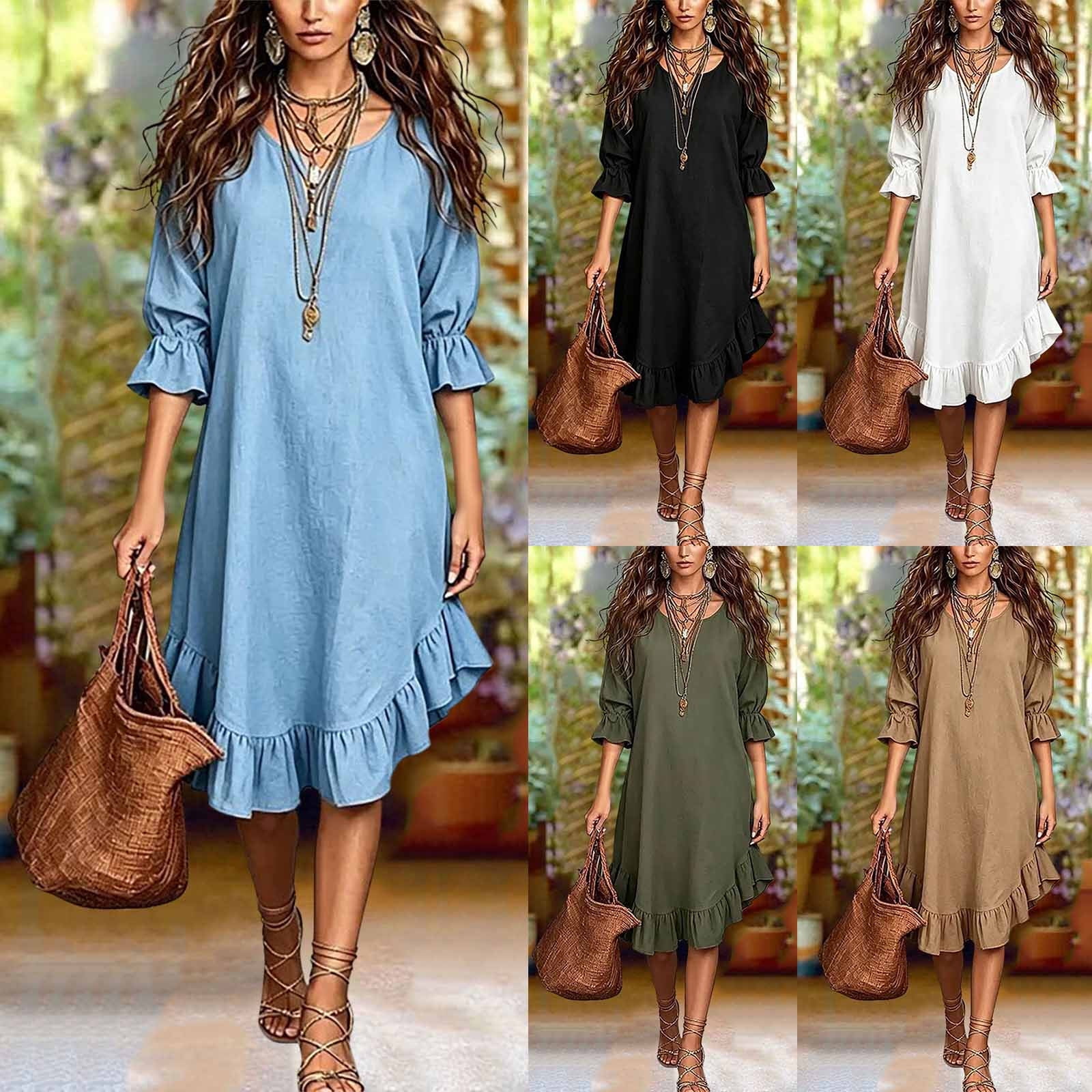 asdoklhq Semi Formal Dresses for Women Party Round Neck Fashionable ...