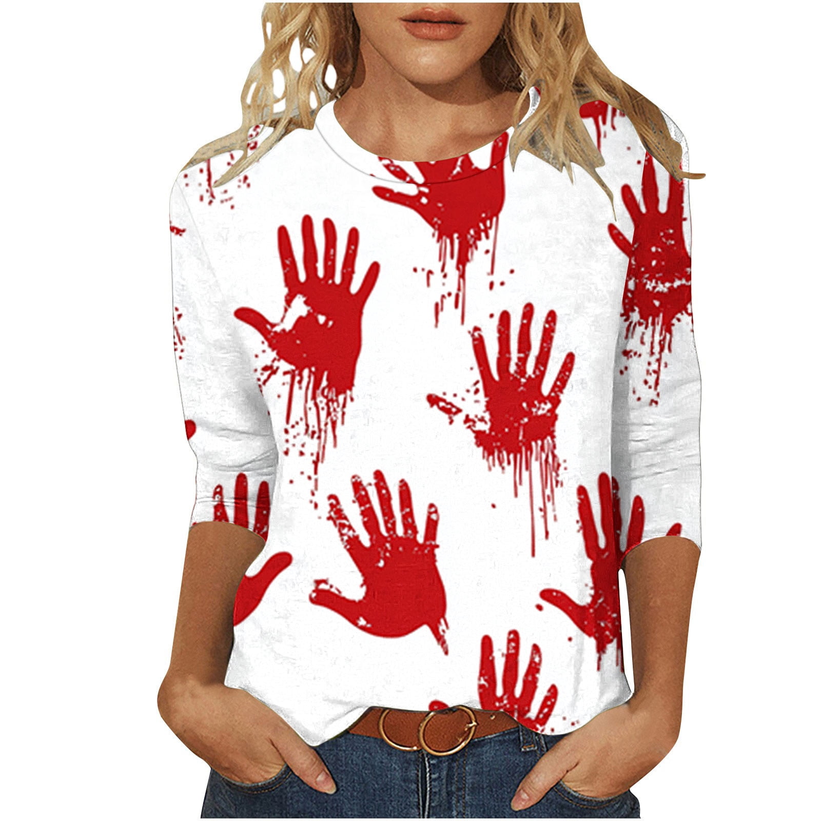 asdoklhq Short Sleeve Tops Halloween Women's Fashion Printed T-shirt 3/ ...