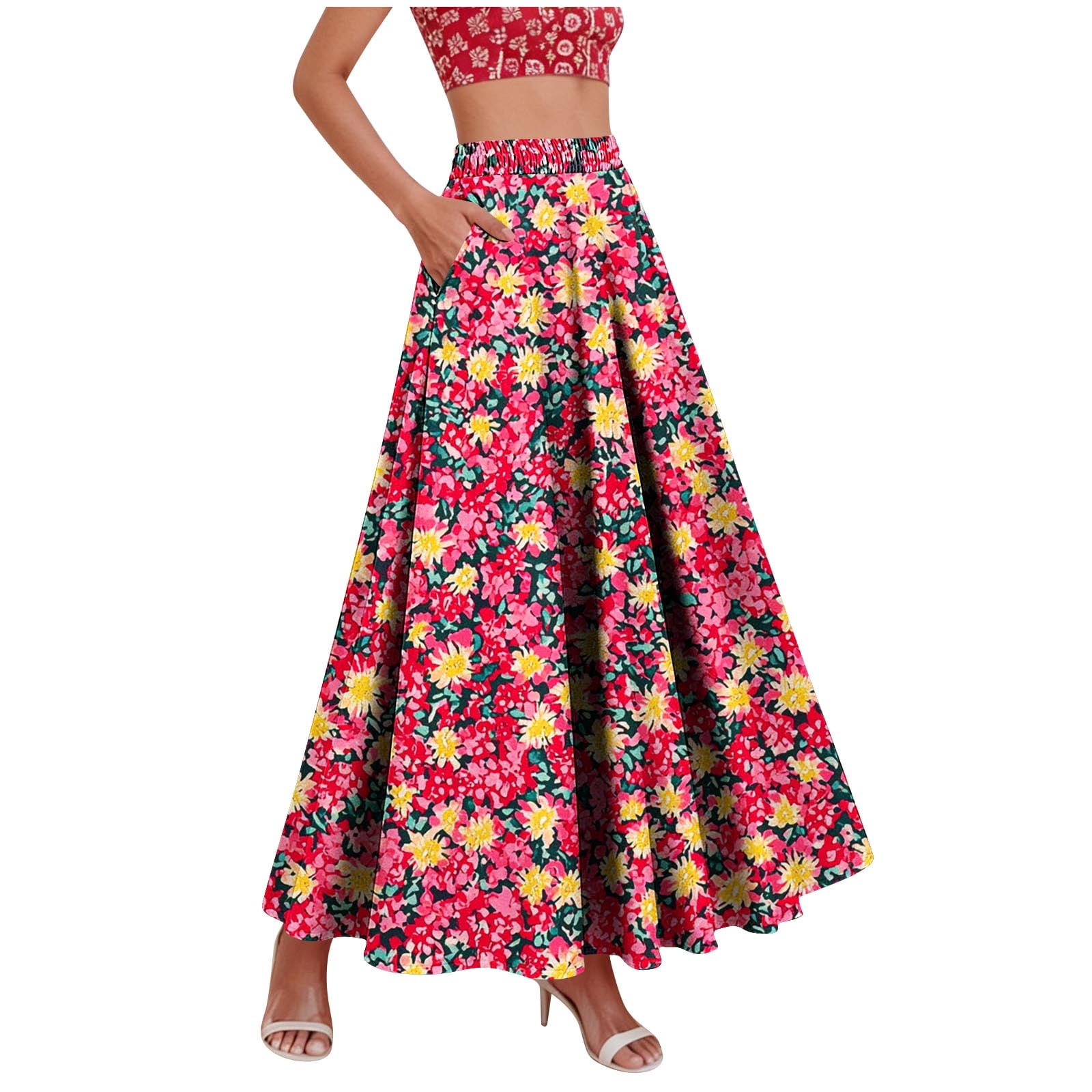 asdoklhq Skirts for Women Satin Skirt A-Frame Skirt Flare Skirt Women's ...