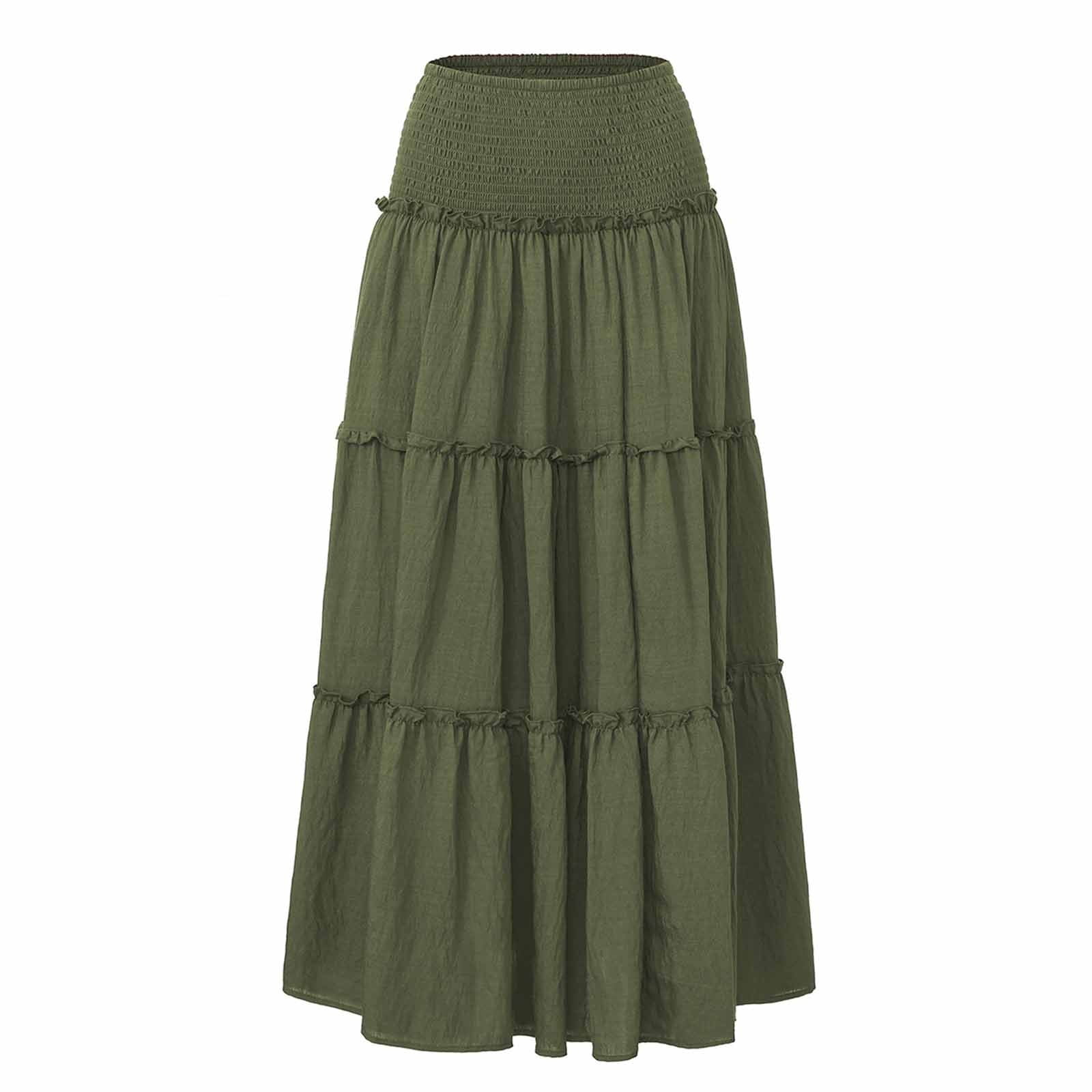 asdoklhq Skirts for Women Long Skirts Womens Solid Color High Waist ...