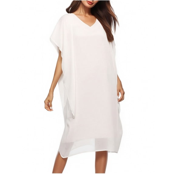 asdoklhq Spring Dresses Beach Dresses Women's mesh solid color V-neck ...