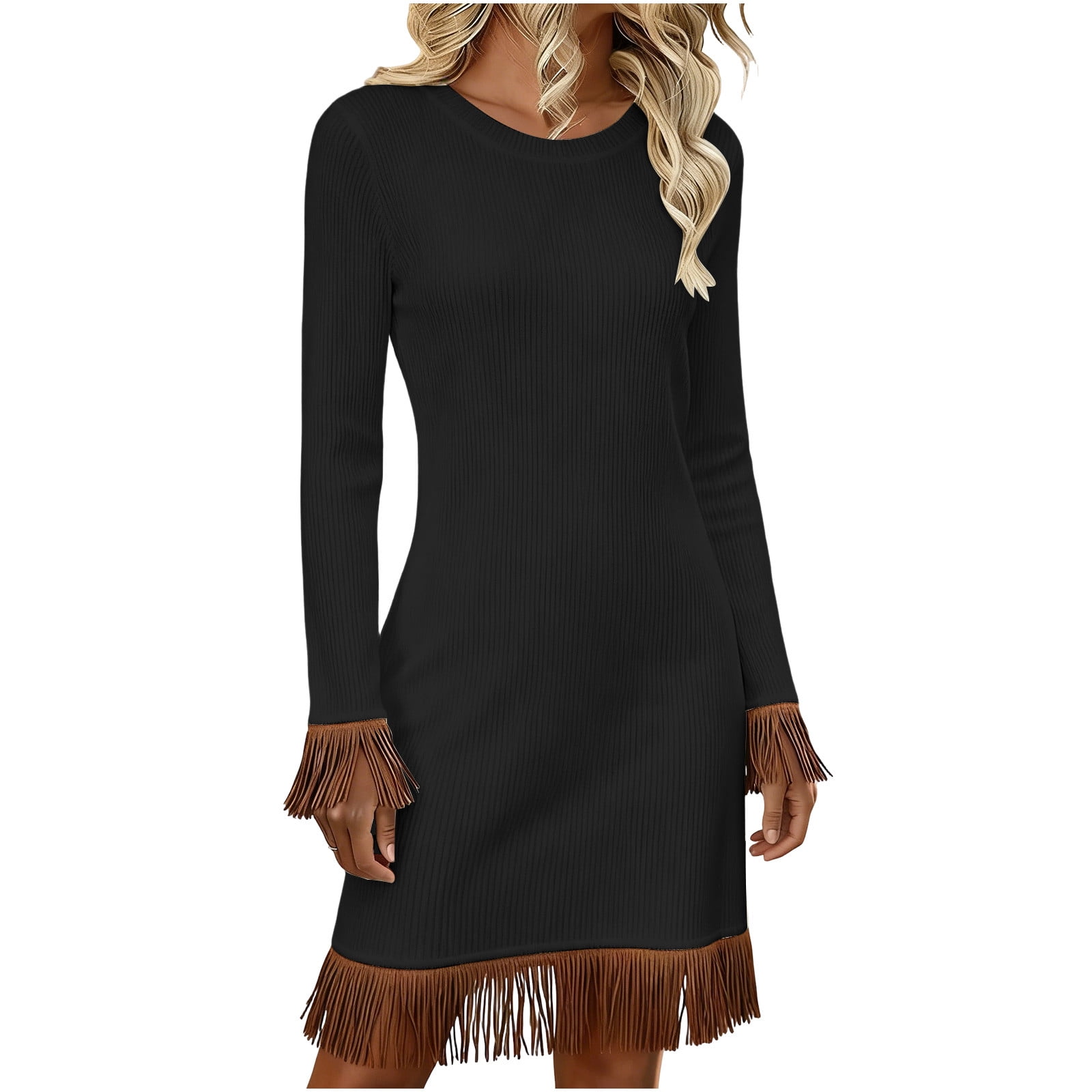 asdoklhq Spring Dresses for Women Bohemian Dress Women's Round-Neck ...