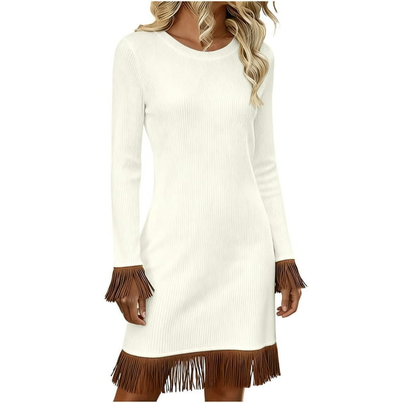 asdoklhq Spring Dresses for Women Bohemian Dress Women's Round-Neck ...