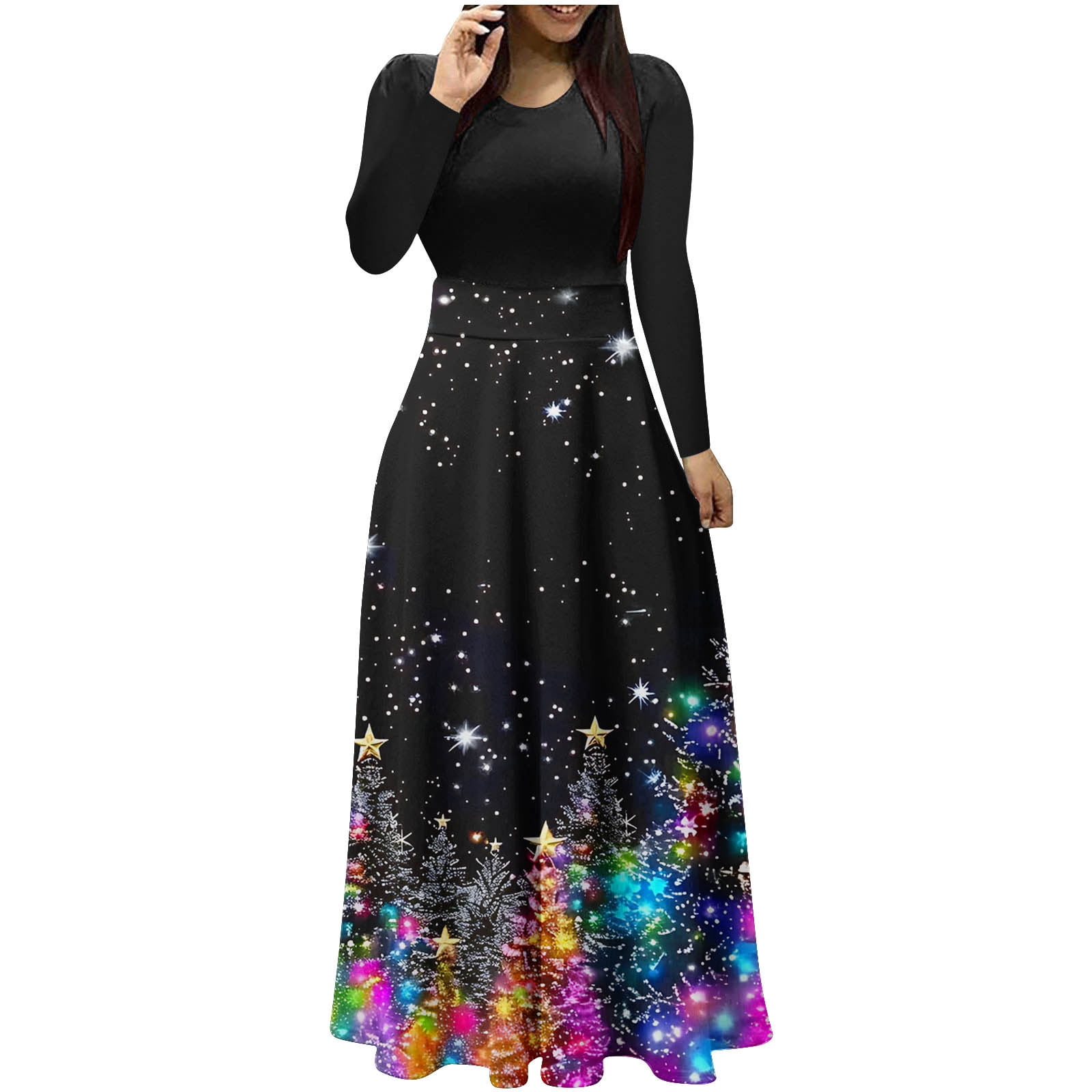 asdoklhq Spring Dresses for Women Fashion Christmas Printed Long Sleeve ...