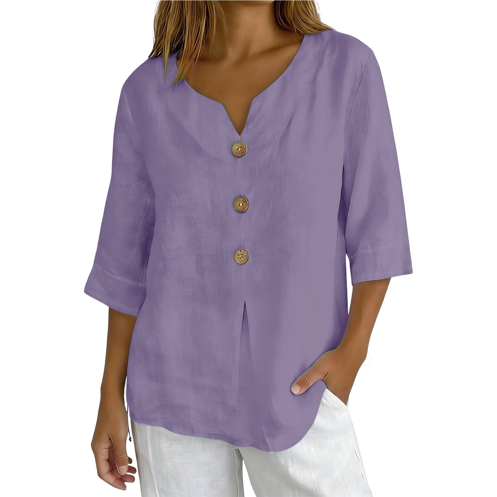 asdoklhq Spring Shirts for Women Gym Women's Fashion Solid Button Shirt ...