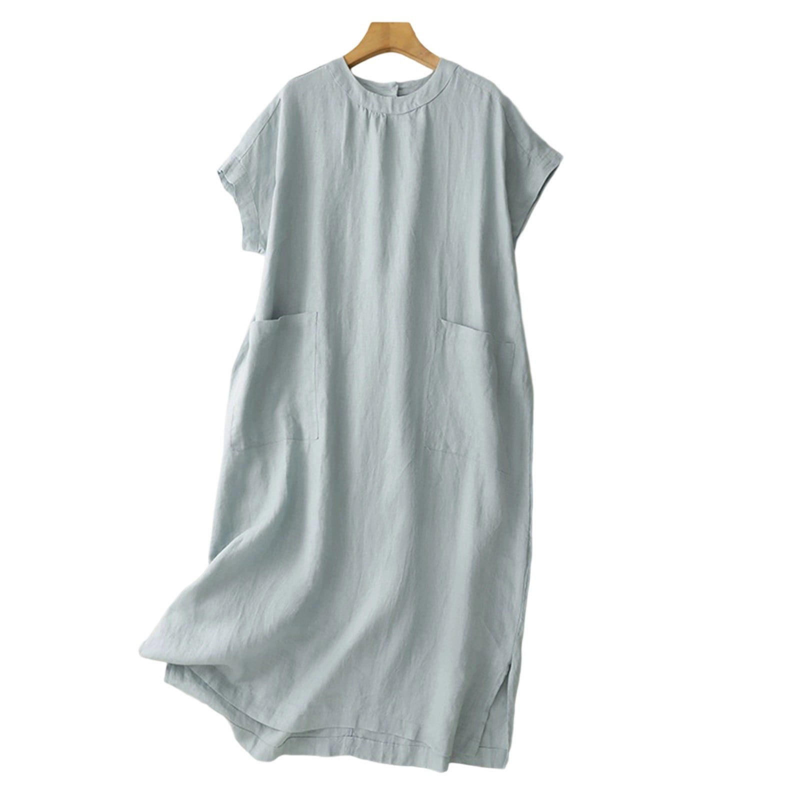 asdoklhq Summer Dress Short Sleeve Loose Casual Dress Blue L - Walmart.com