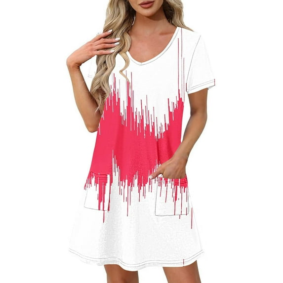 asdoklhq Summer Dresses for Women Fashion Summer Print Short-sleeved V ...