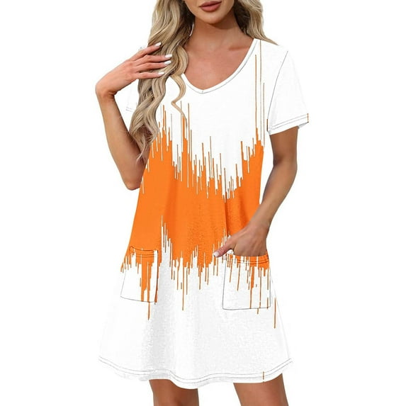asdoklhq Summer Dresses for Women Fashion Summer Print Short-sleeved V ...