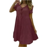 asdoklhq Summer Dresses for Women Short Sleeved Button Up T-shirt ...