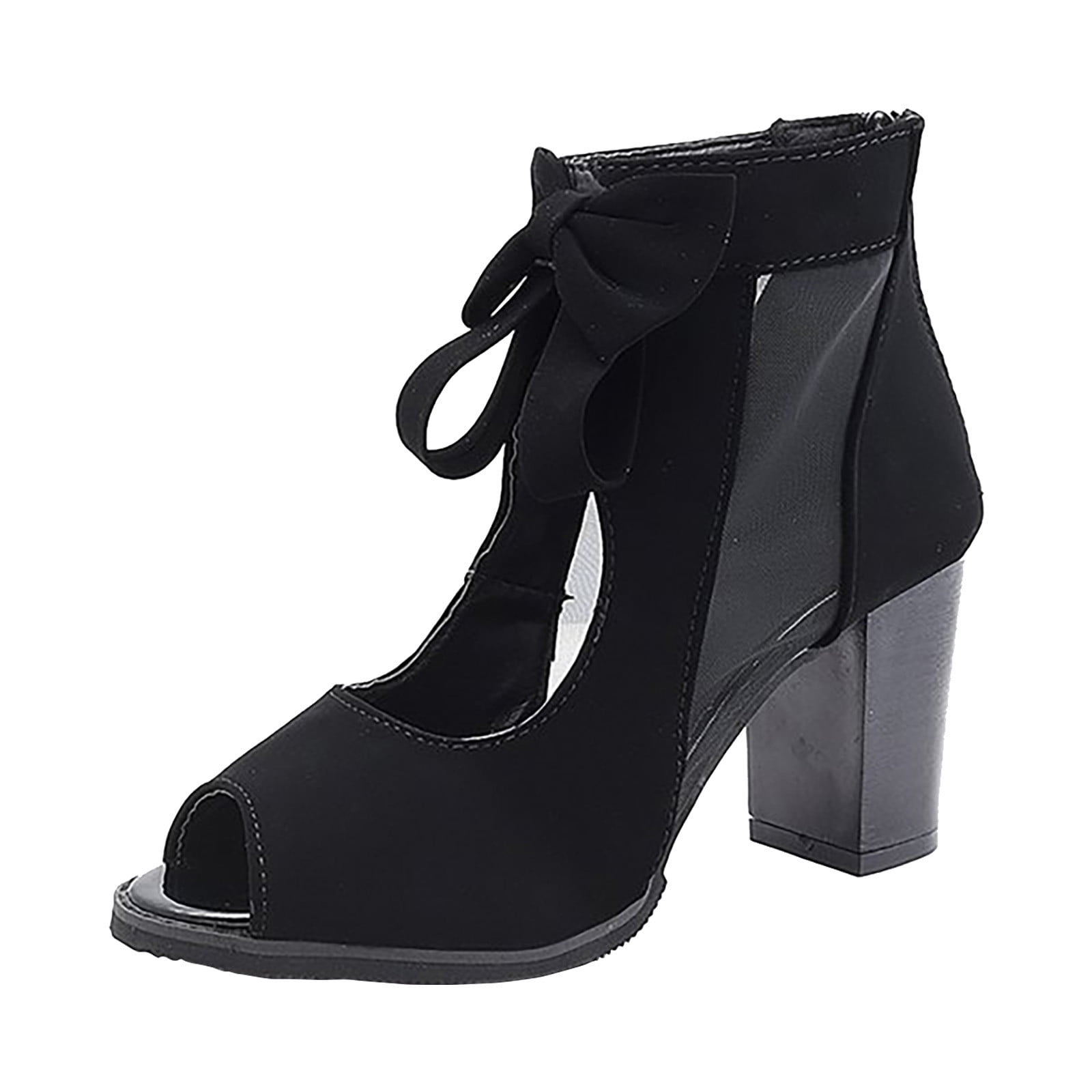 asdoklhq Summer Sandals for Women,Bow Sandals Middle Heel Chunky Heel ...