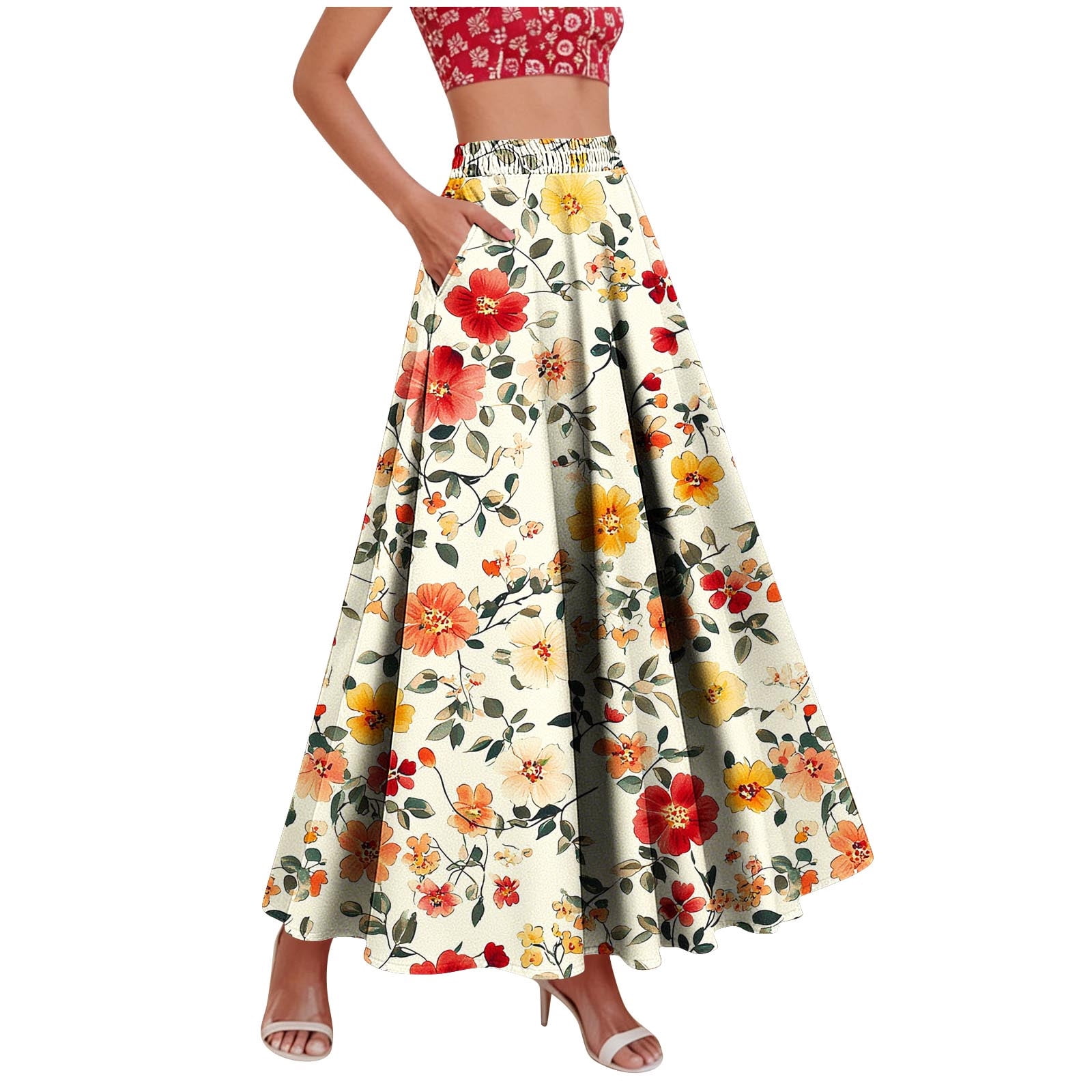 asdoklhq Summer Skirts for Women Maxi Skirts A-Frame Skirt Flare Skirt ...