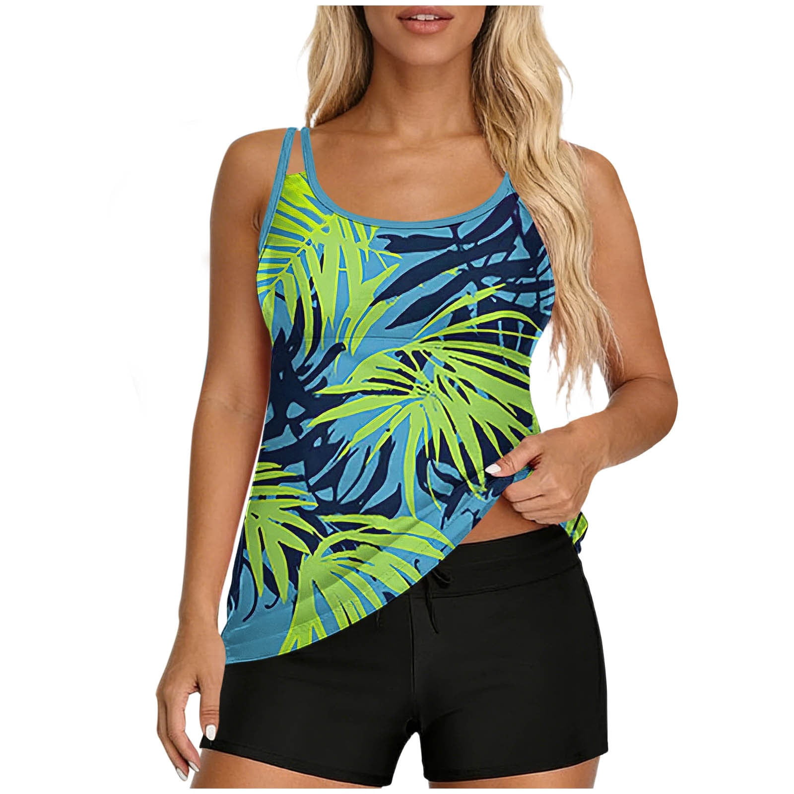 asdoklhq Tropical Floral Tankini Swimsuits Women Solid Color Backless ...