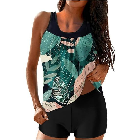 asdoklhq Two Piece Swimsuit for Women Conservative Print Strappy Back ...