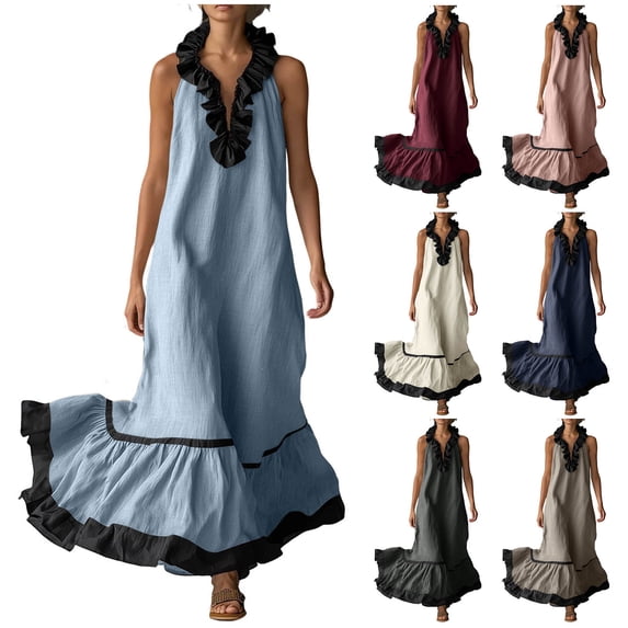 asdoklhq Vacation Party Dresses for Women Midi Prom Ladies Sleeveless V ...