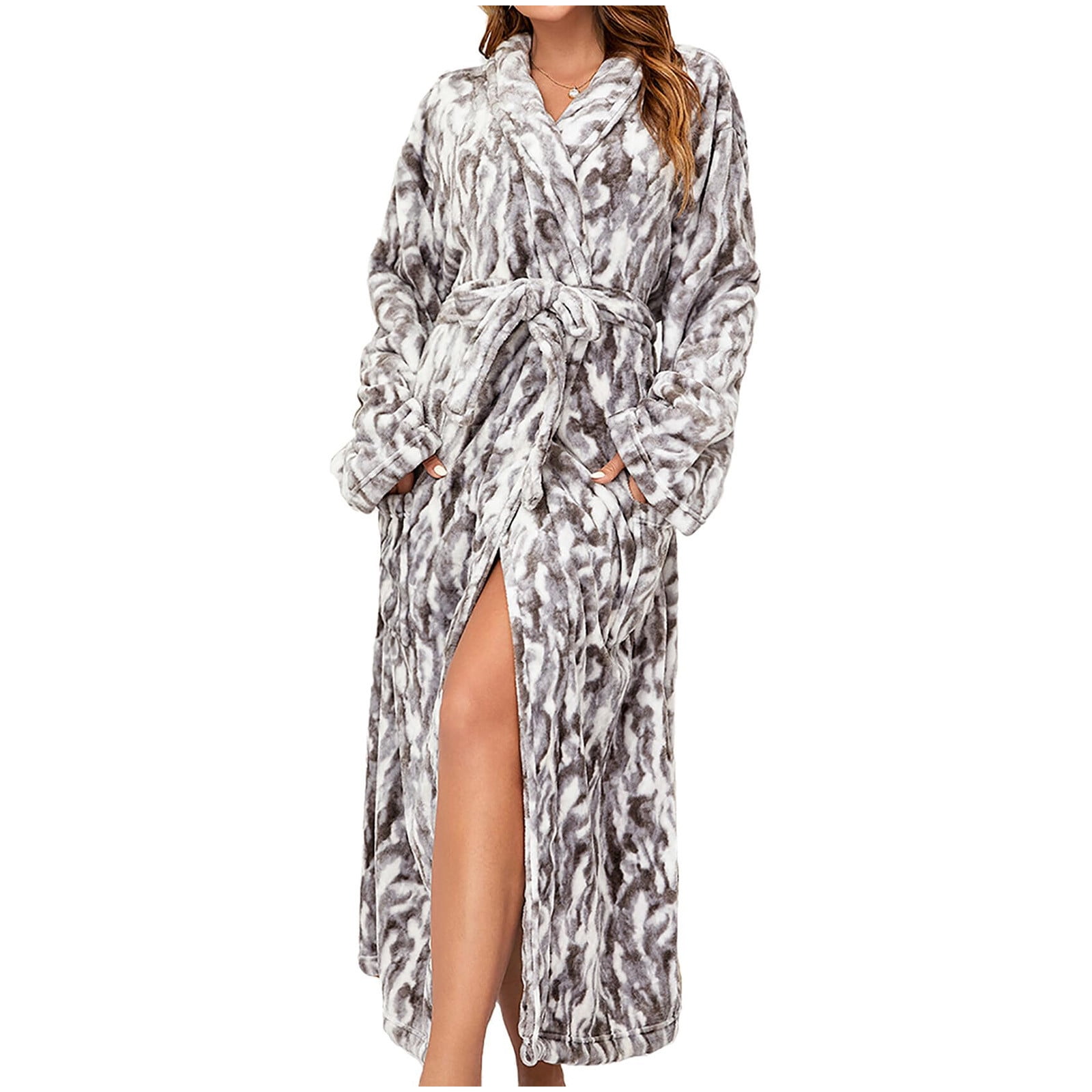 asdoklhq Warm Robes for Women Flannel Mixed Color Fluff Warm Home ...