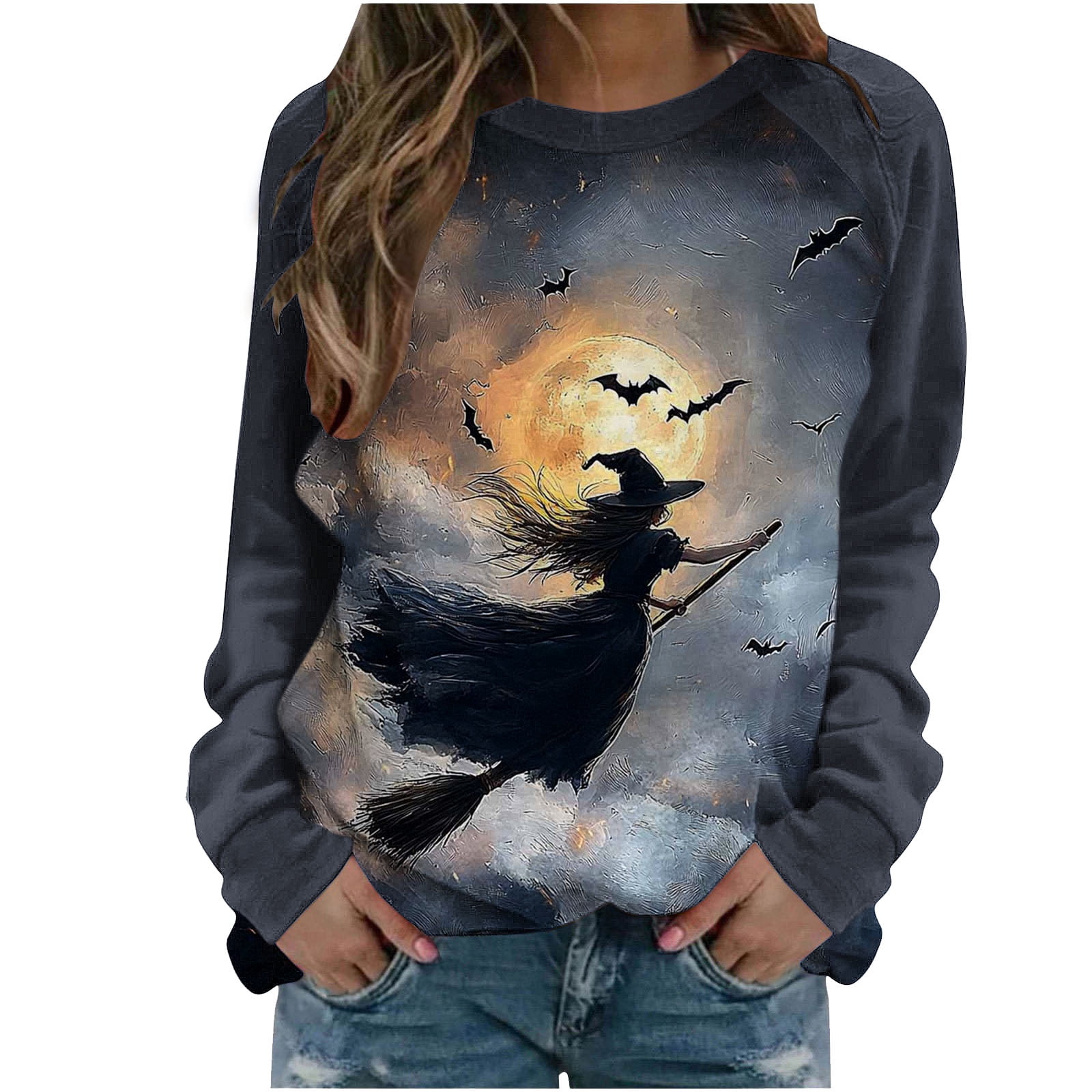 asdoklhq Witch Halloween Vintage Graphic Tee Party Shirts ...