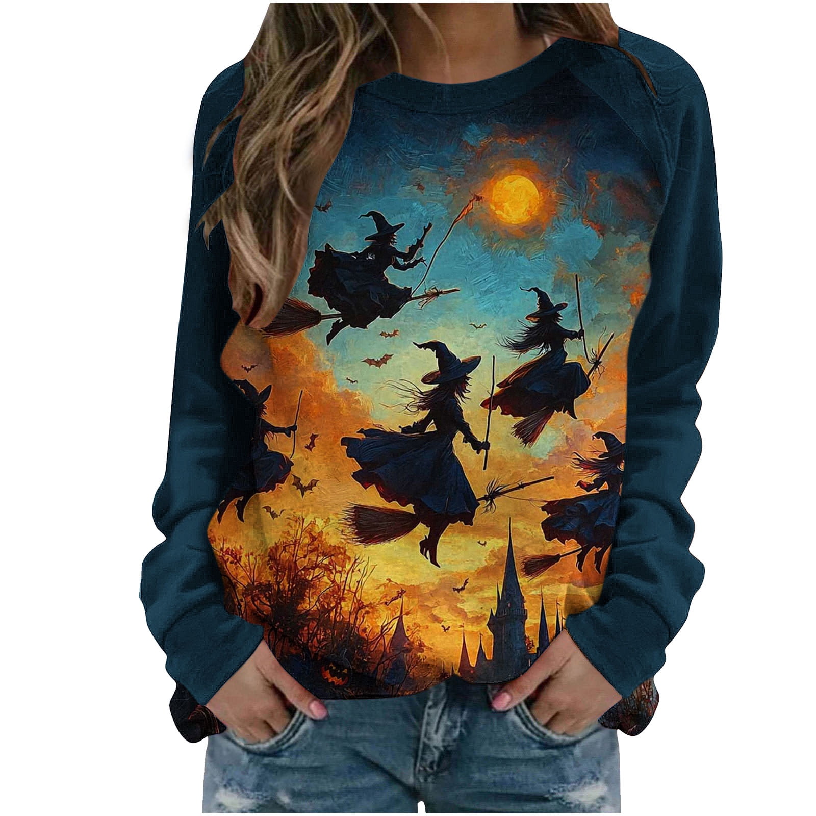 asdoklhq Witch Halloween Vintage Graphic Tee Party Shirts ...