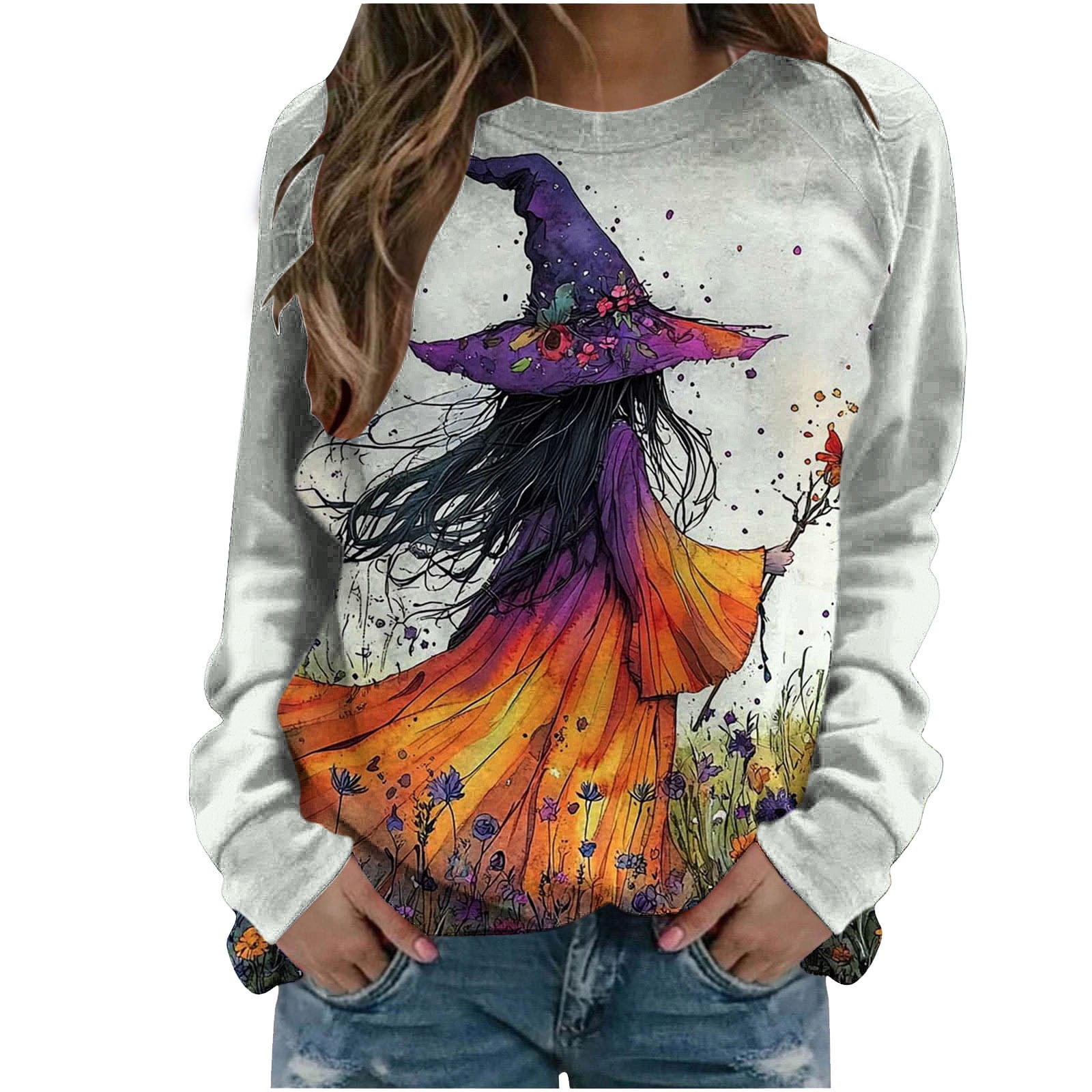 asdoklhq Witch Halloween Vintage Graphic Tee Party Shirts ...