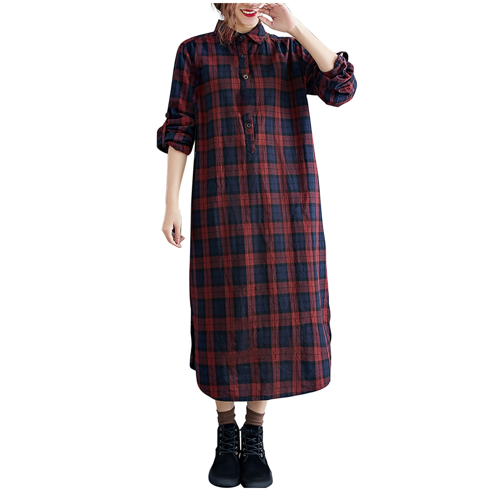 asdoklhq Women Dresses Short Sleeve Women’s Round Neck Loose Dress Red ...