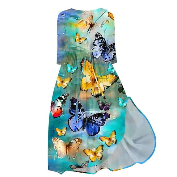 asdoklhq Women Spring Dresses Women's Casual Floral Loose Pleated Shirt ...