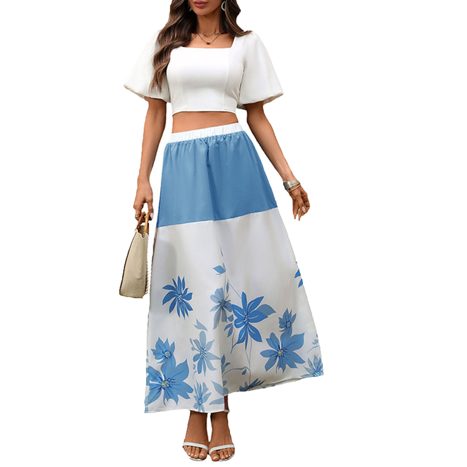 asdoklhq Women's Skirts Long Skirts A-Frame Skirt Women's Colorblock ...