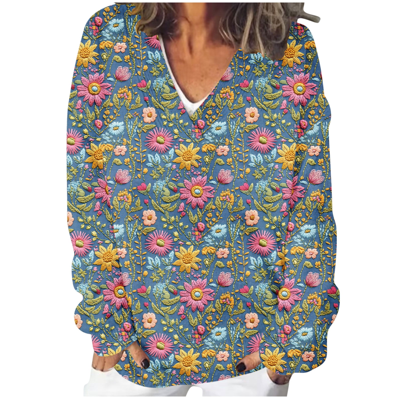 asdoklhq Women's Sweaters Women's Long Sleeve V-Neck Hollowed Out Solid ...