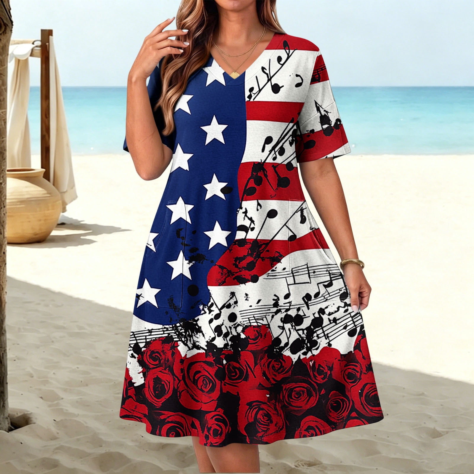 asdoklhq Womens Easter Dress 2026 Tea Party July 4th Plus Size ...