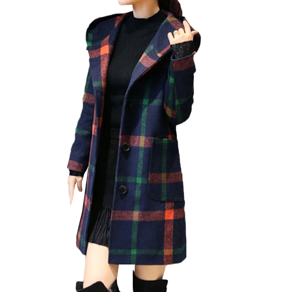 Asdoklhq Womens Jackets And Coats Clearance Long Sleeve Hooded Plaid