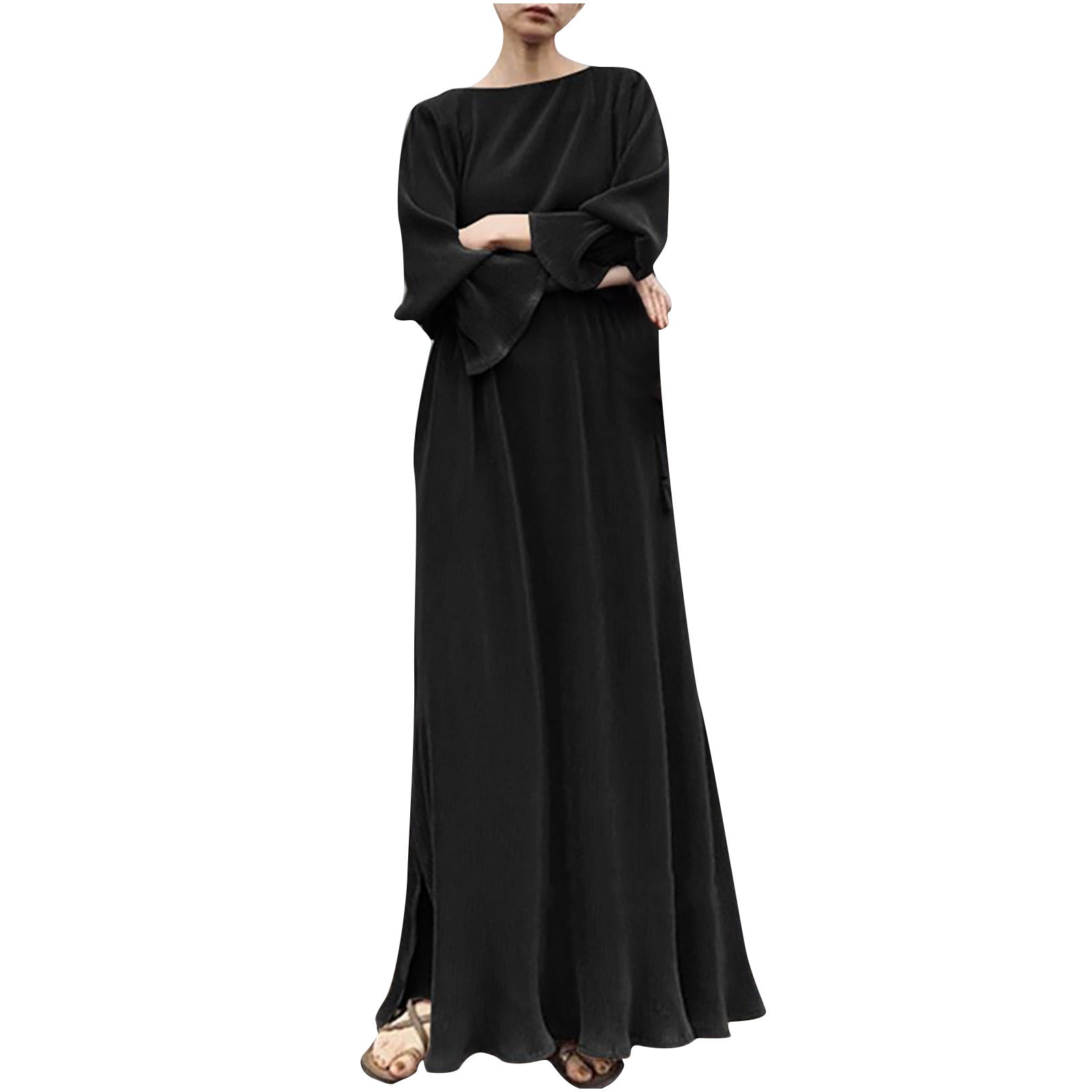 asdoklhq Womens Plus Size Clearance Dresses,Long Sleeve Neck Belt Dress ...