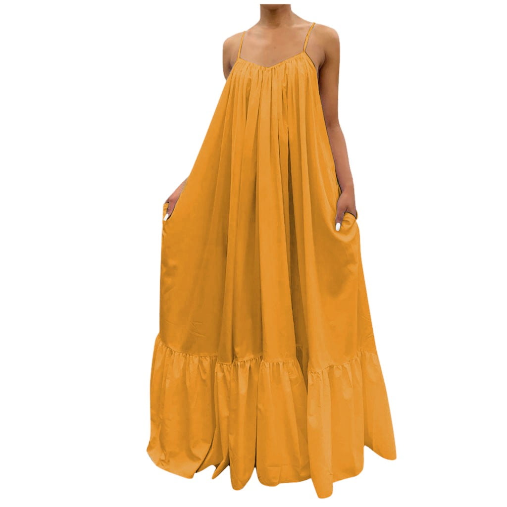 asdoklhq Women's Plus Size Summer Dress, Casual Solid Strap, Loose ...