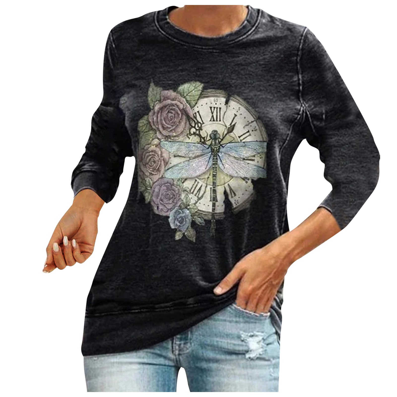 asdoklhq Womens Plus Size Tops Clearance, Womens Leisure Print Long ...