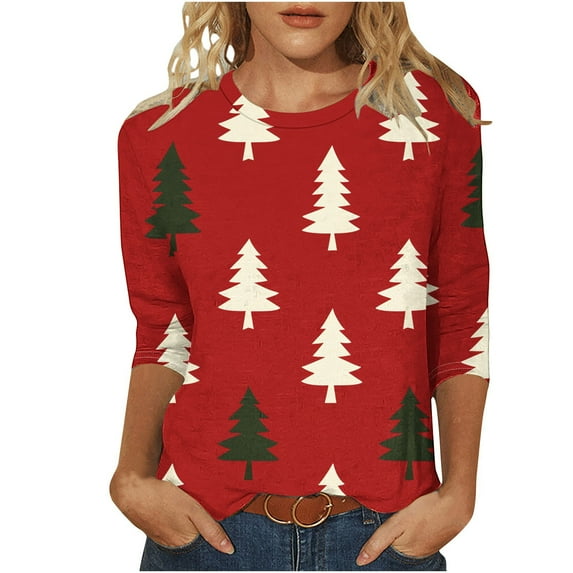 asdoklhq Womens Shirts Women's Fashion Printed T-shirt 3/4 Sleeves ...