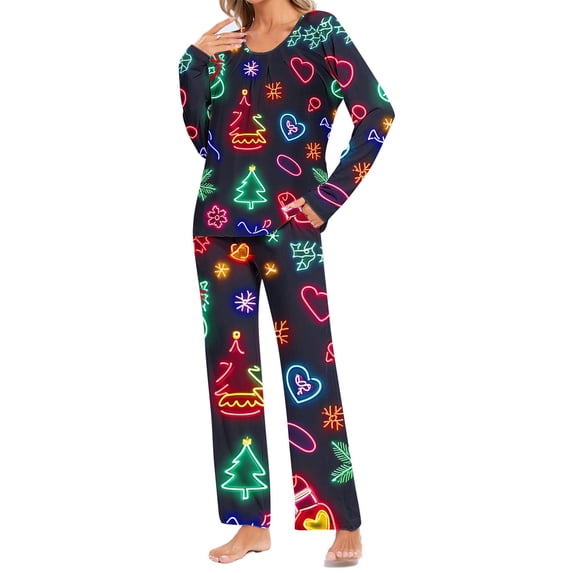 asdoklhq Womens Winter Pajamas Ladies' Christmas Printed Round Neck ...
