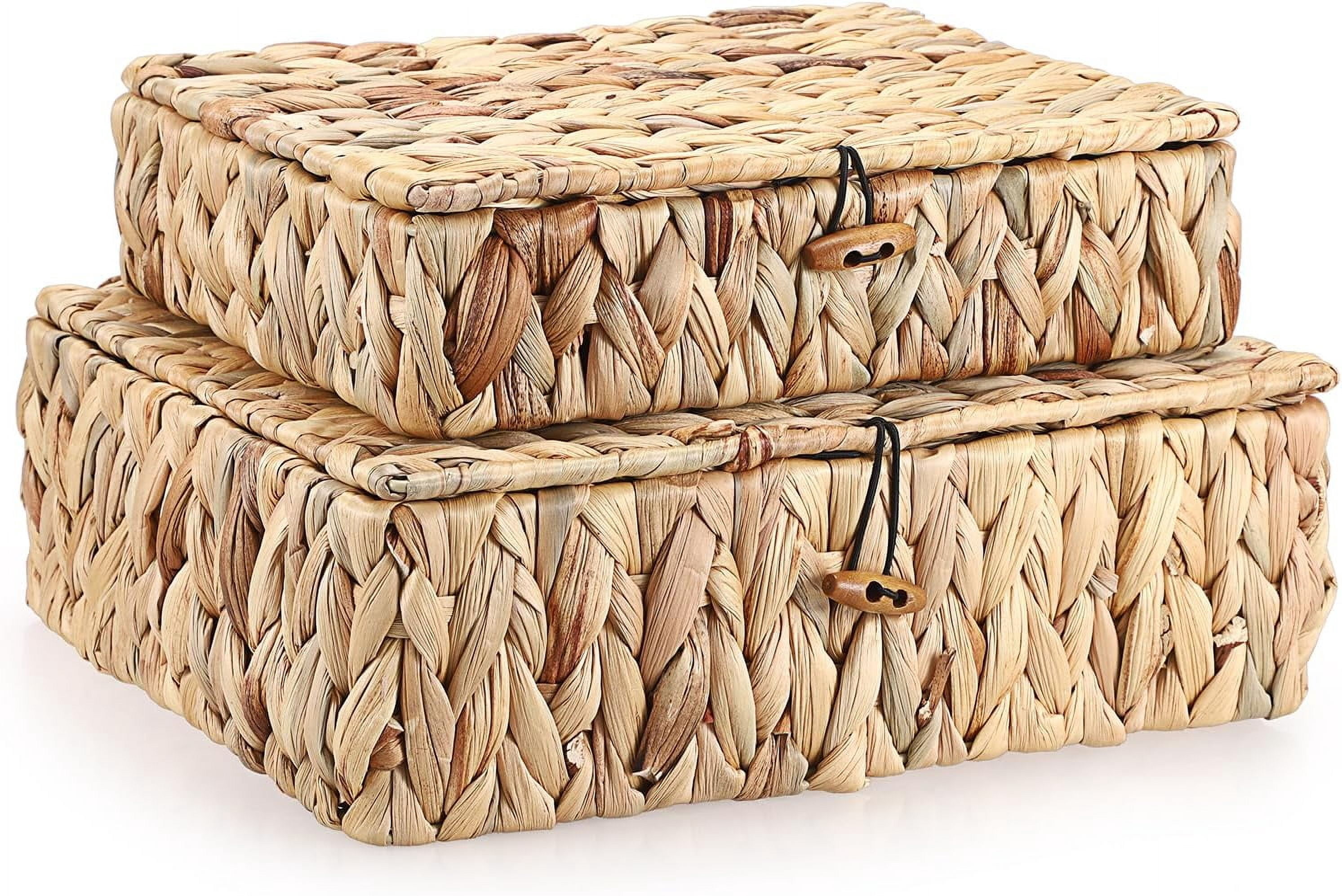 aserdft Wicker Storage Basket Bins with Lid Natural Water Hyacinth ...