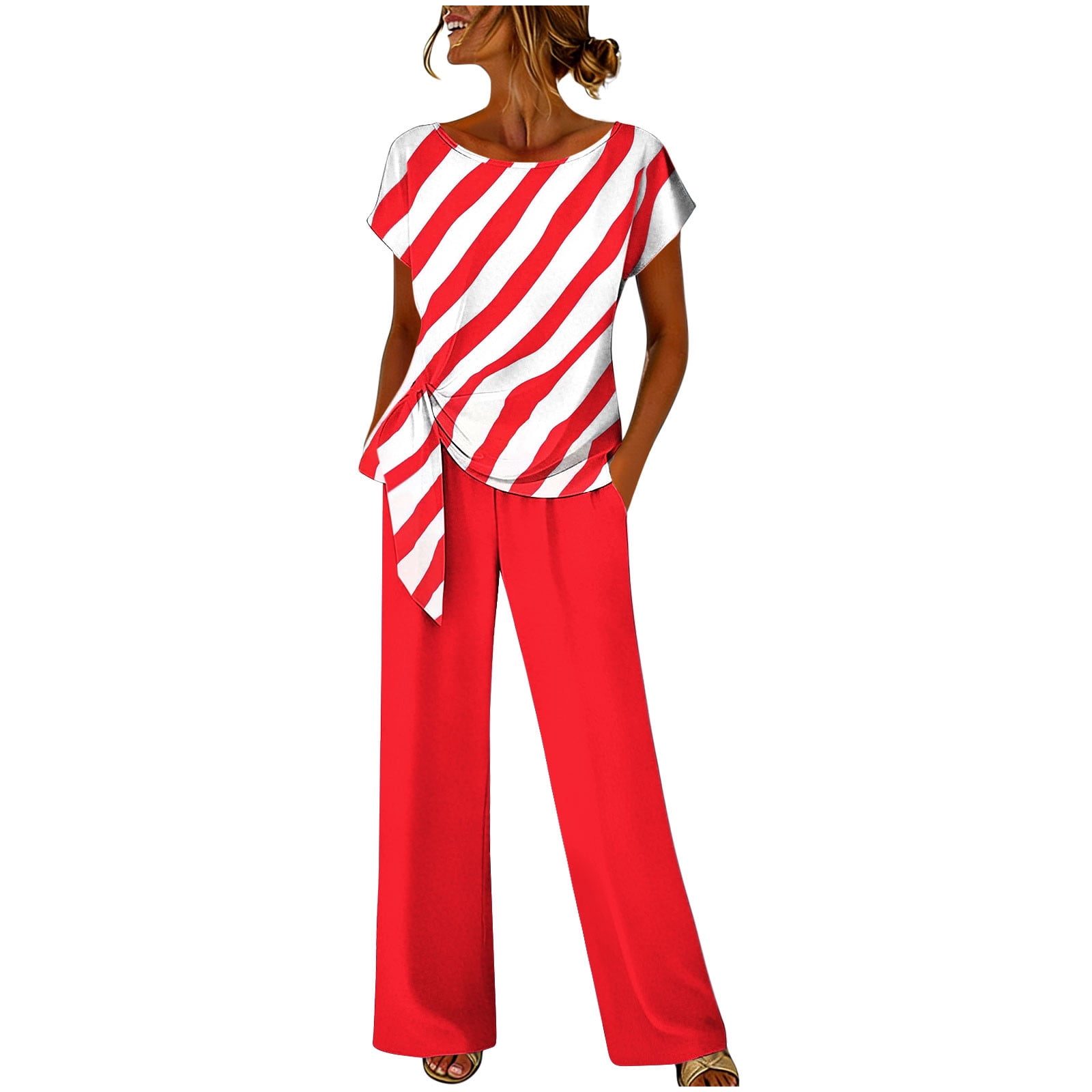 asjyhkr 2 Piece Sets for Women Crew Neck Short Sleeve Tops Casual Work ...