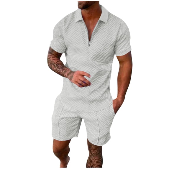 asjyhkr 2 Piece Short Sets for Men Textured 1/4 Zip Collared Golf ...