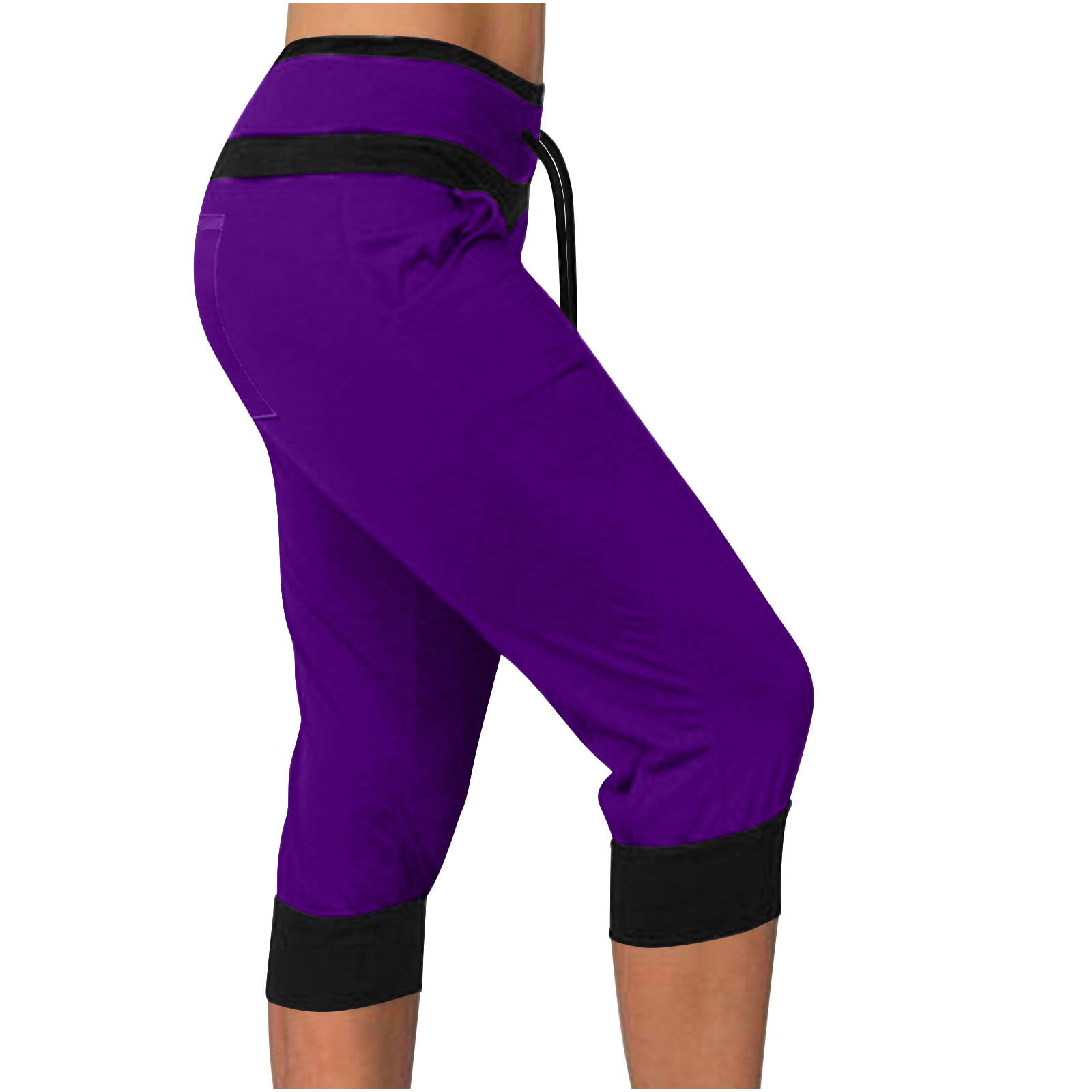 asjyhkr Capri Pants for Women High Waist Drawstring Jogger Color Block ...