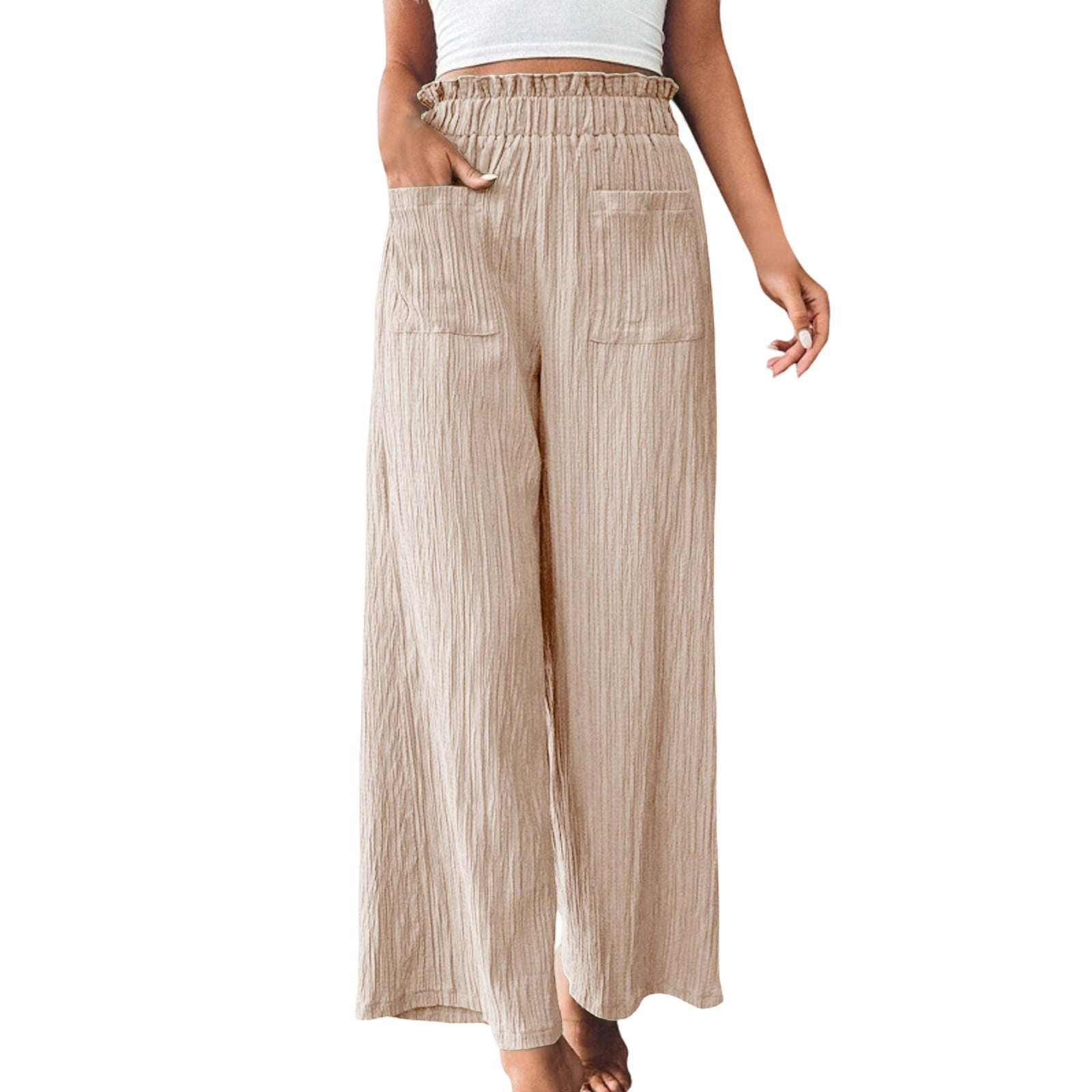 asjyhkr Casual Pants for Women Elastic High Waist Wide Leg Breathable ...
