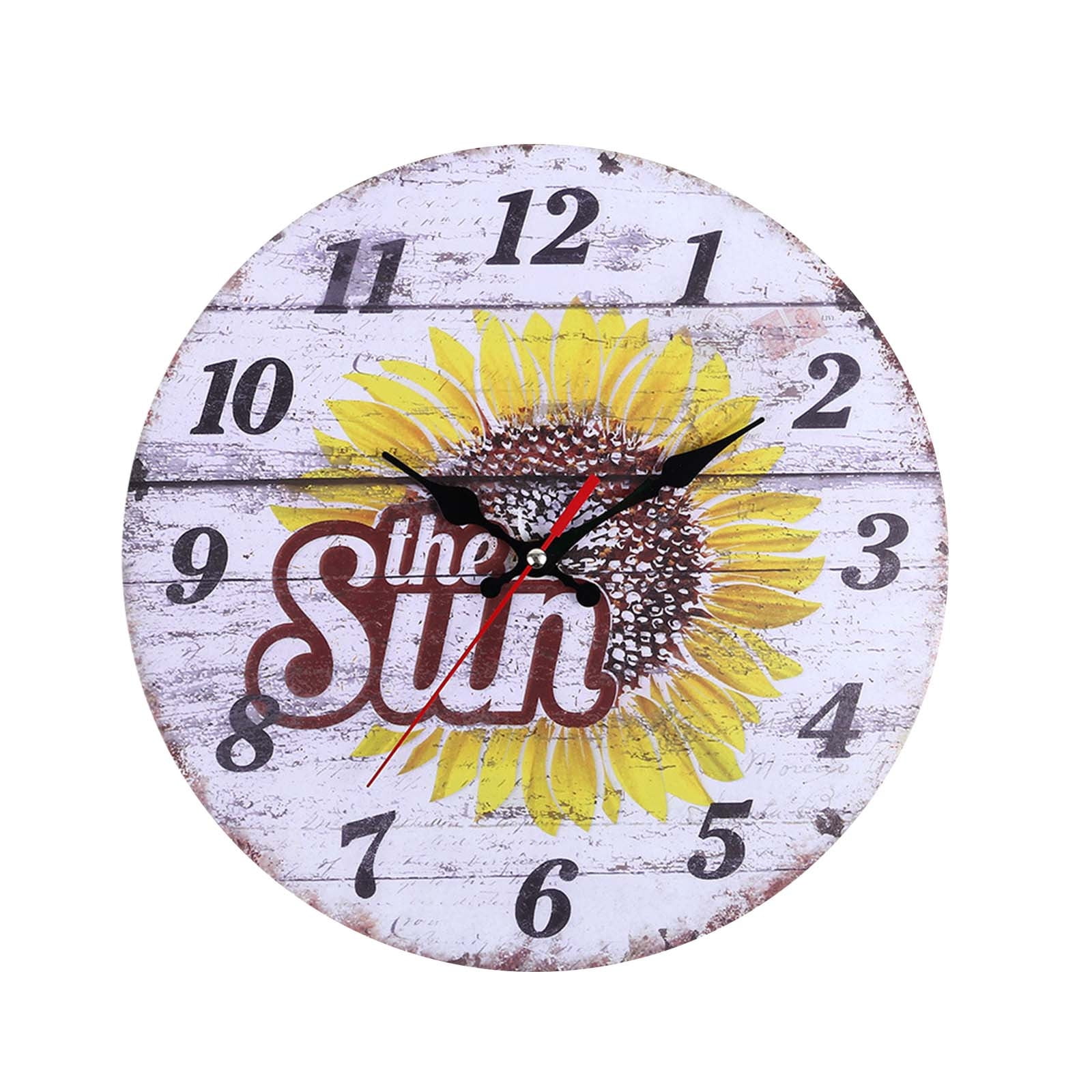 asjyhkr Clock Rustic Decoration Retro Living Room Home Sunflower Wall ...