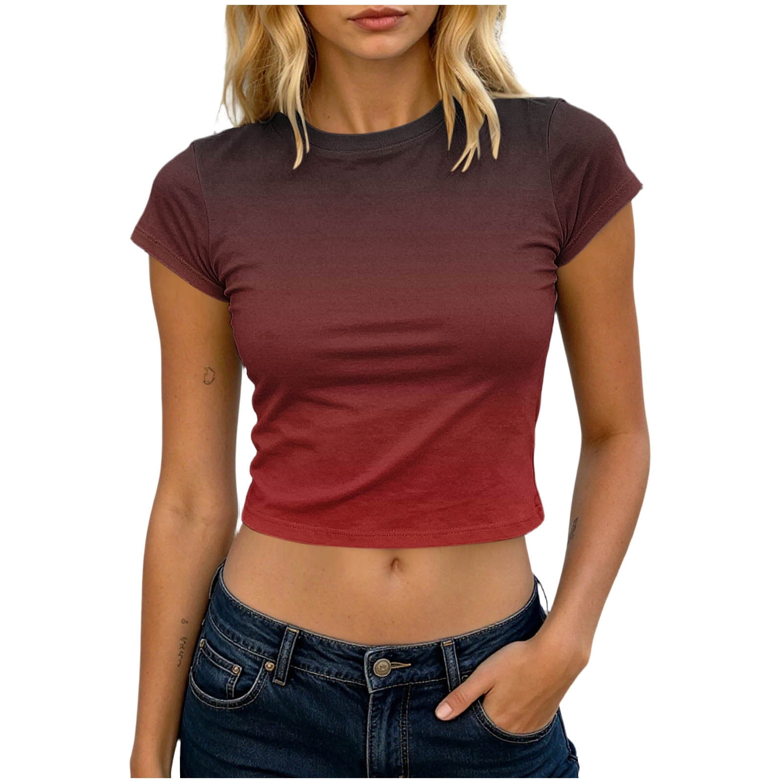 asjyhkr Crop Tops for Women Crew Neck Cap Sleeve Slim Fitting T Shirts ...