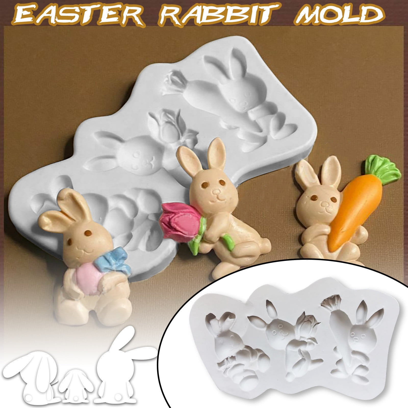 asjyhkr Easter Silicone Mold Easter Bunny Chocolate Candy Mould 3D ...