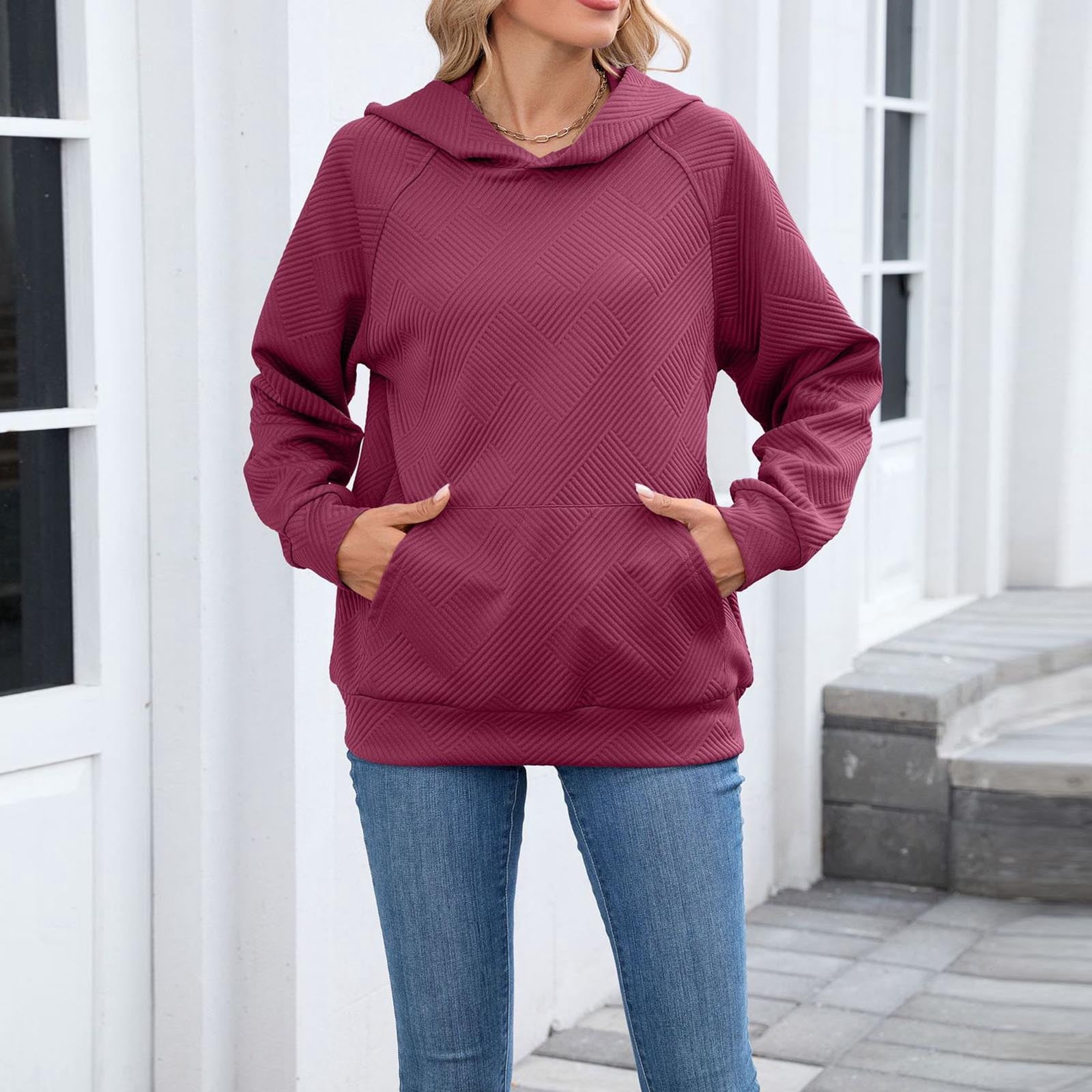asjyhkr Hoodies for Women Long Sleeve Crew Neck Hooded Blouses Fashion ...