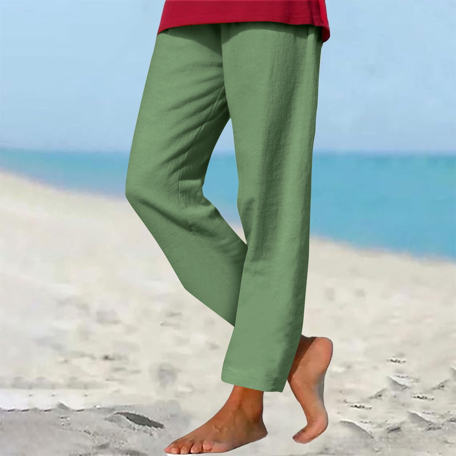 asjyhkr Linen Pants Women Elastic Waist Drawstring Loose Casual ...
