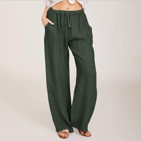 Airmenty Women Wide Leg Pants Summer Casual Low Waist Loose Drawstring ...
