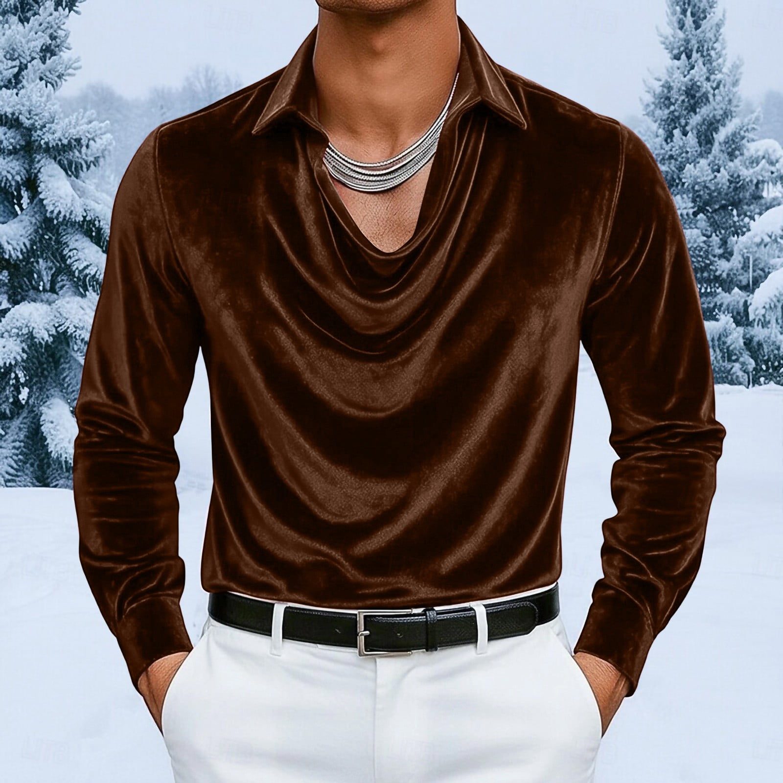 asjyhkr Long Sleeve Shirt for Men Loose Gold Velvet Solid Color Comfy ...