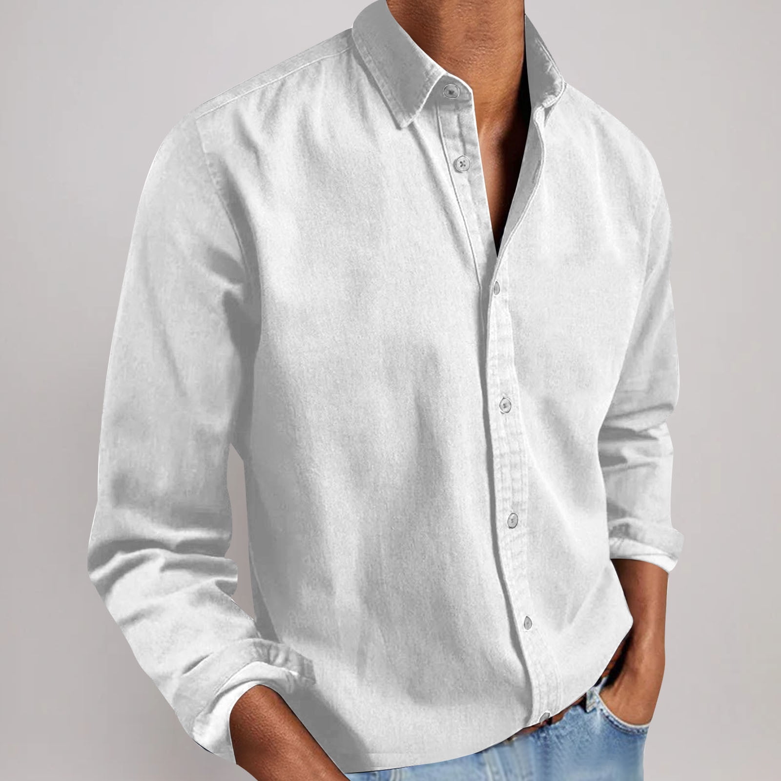asjyhkr Mens Casual Button down Shirts Long Sleeve Solid Formal Shirt ...