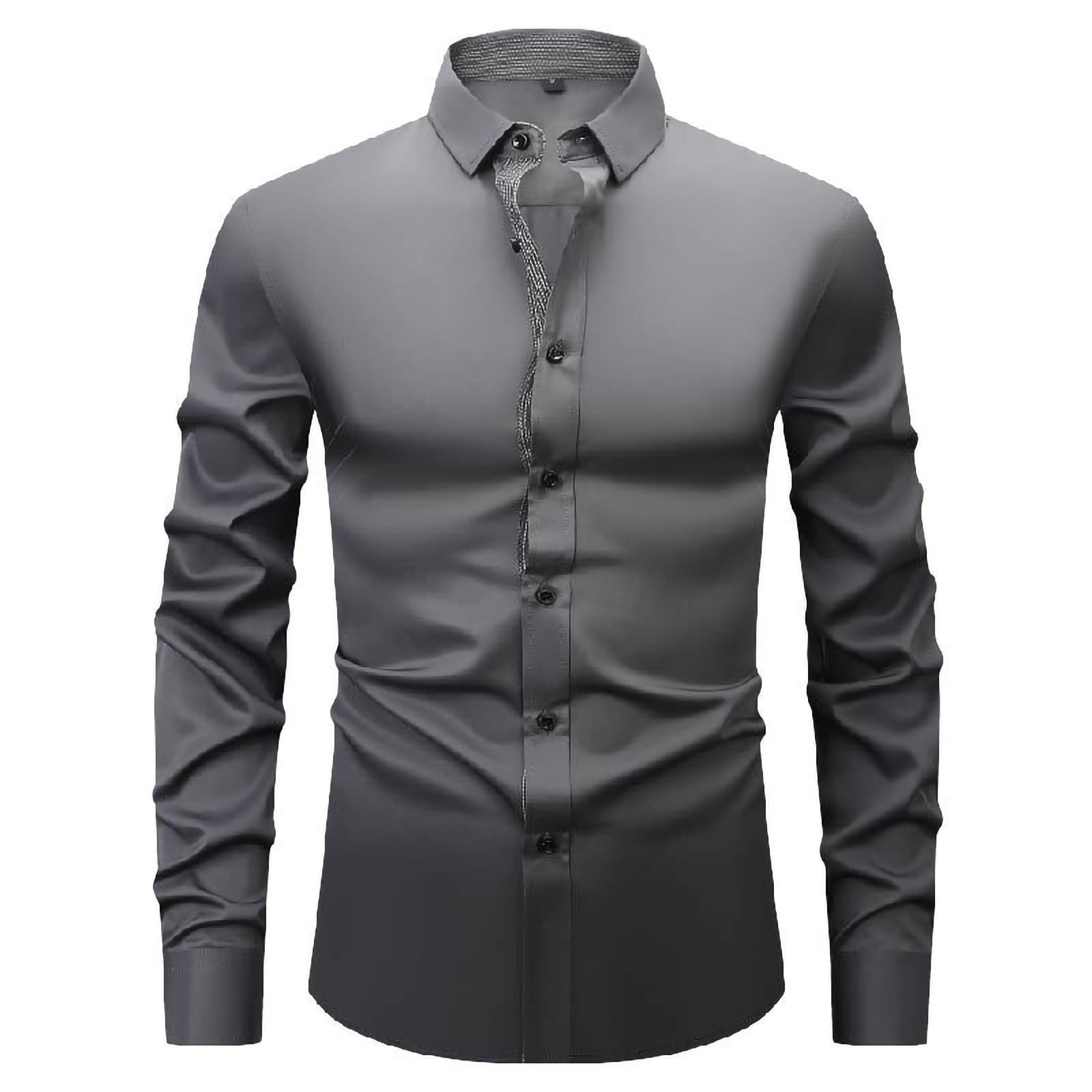 asjyhkr Mens Dress Shirts Long Sleeve Lapel Button Cardigan Casual ...