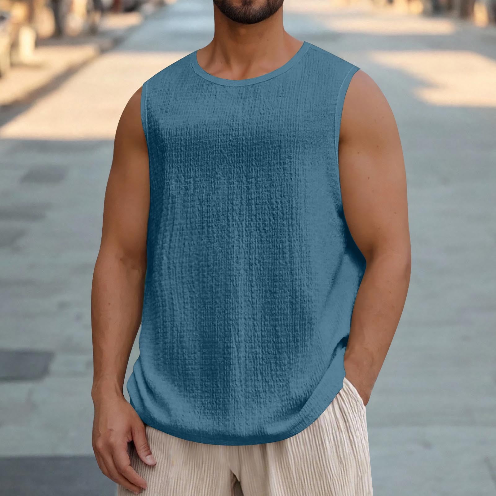 asjyhkr Mens Gym Tank Tops Lightweight Breathable Sleeveless Crew Neck Shirts Hiking Running ...